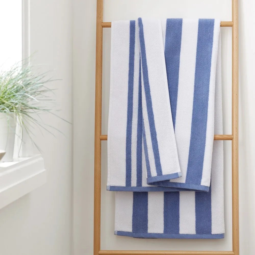 Modro-bílá bavlněná osuška 70x120 cm Stripe Jacquard – Bianca