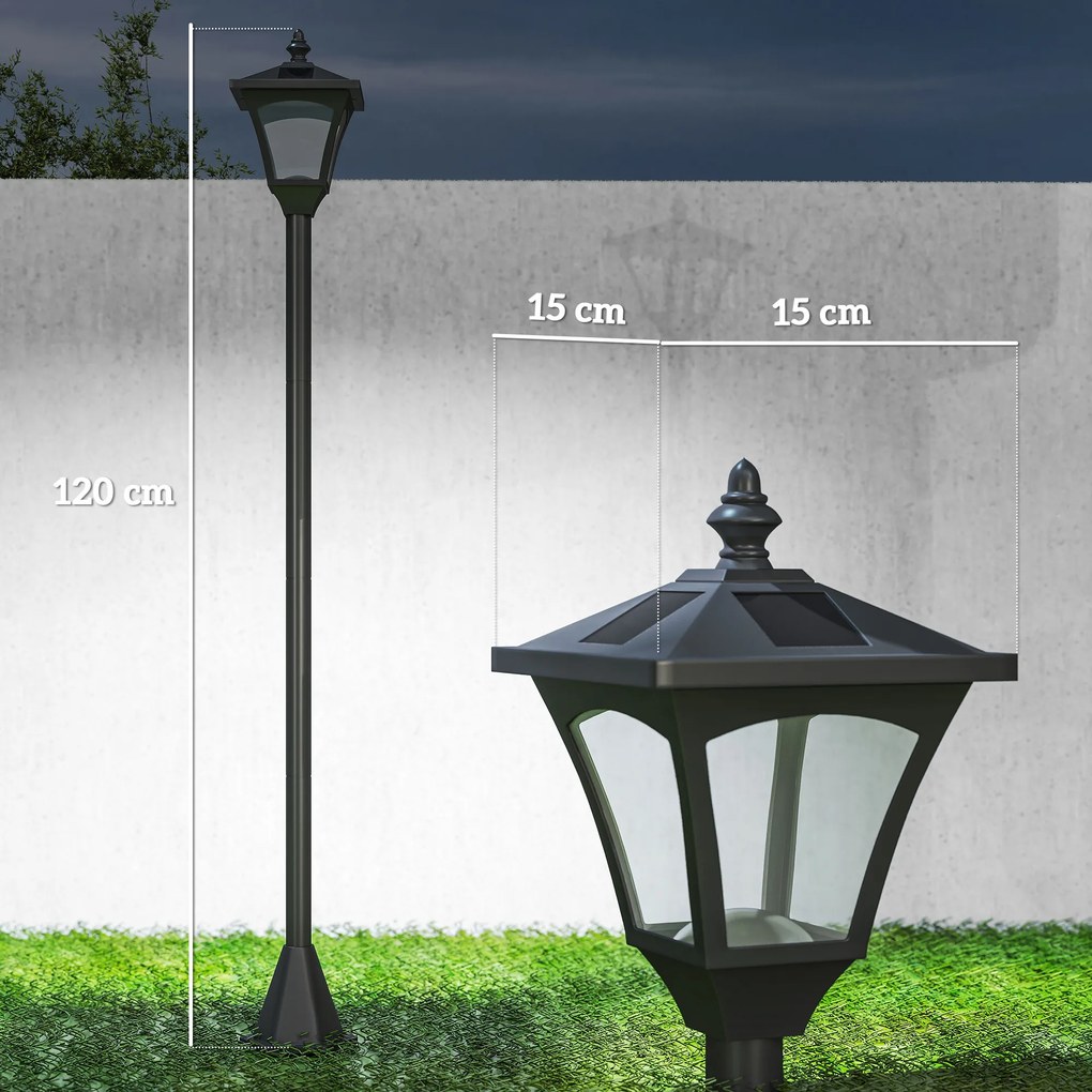 Outsunny Solární lucerna Zahradní lucerna Cestovní světlo s LED 10 lumenů Černá 15 x 15 x 120cm | Aosom