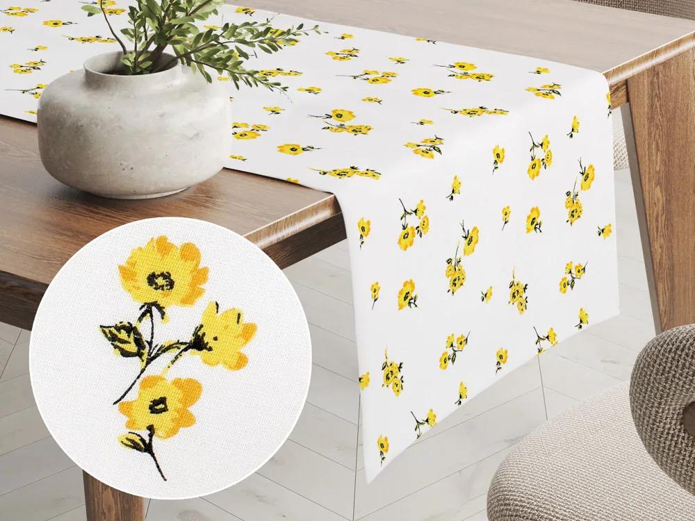 Biante Bavlněný běhoun na stůl Sandra SA-084 Žluté květiny na bílém 20x160 cm