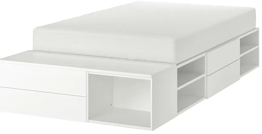 IKEA PLATSA rám postele 4 zásuvkami, bílá, Fonnes, 140 x 200 x 43 cm