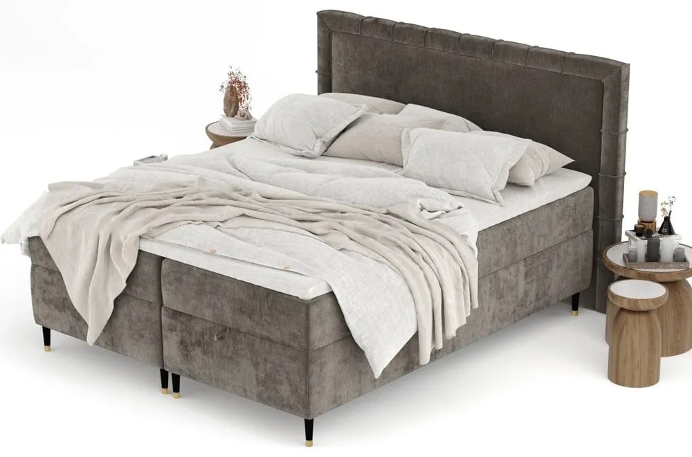 Tmavě šedá boxspring postel s úložným prostorem 200x200 cm Voyage – Maison de Rêve