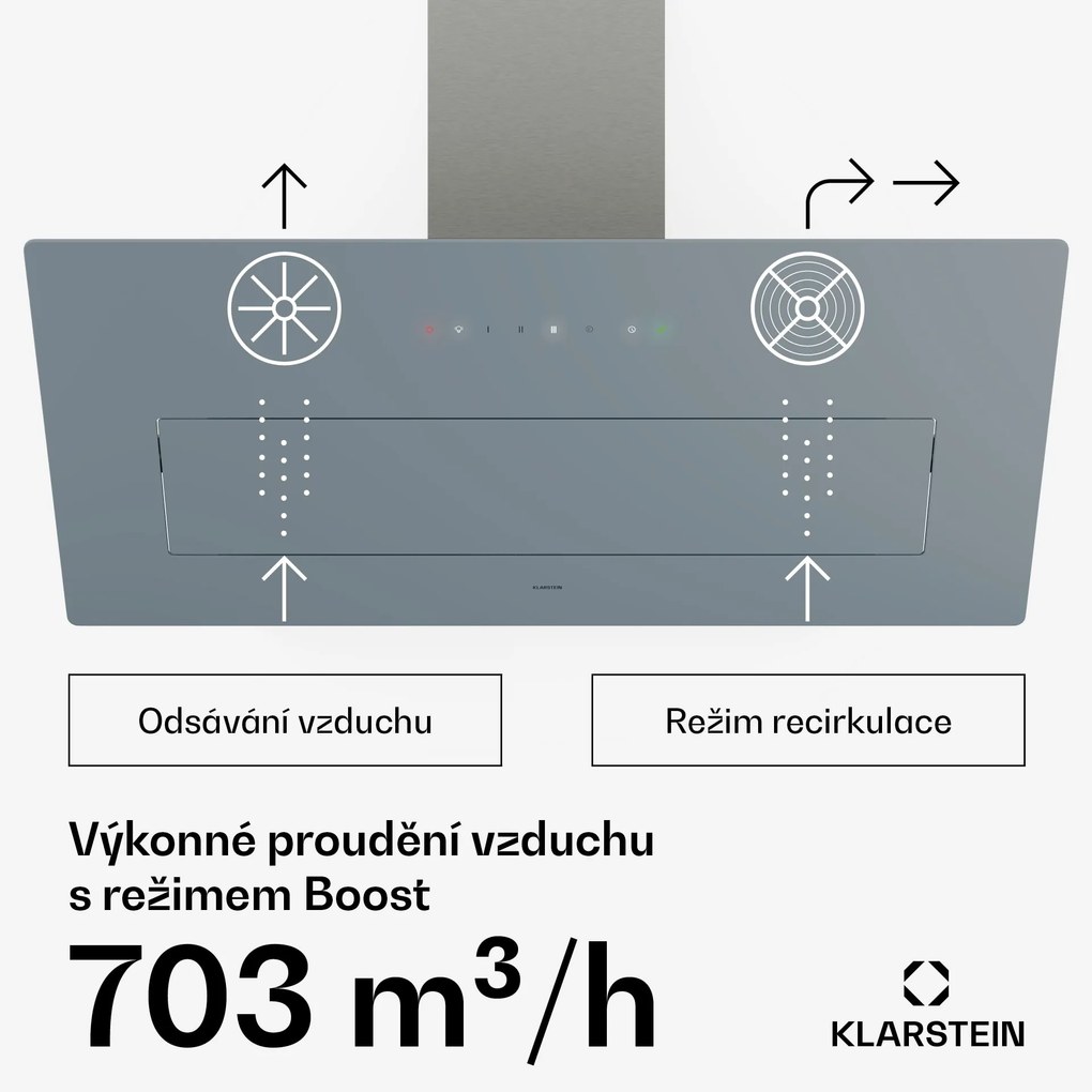 Klarstein SleekAir digestoř, A+++, 717 m³/h, dotyková 90 cm