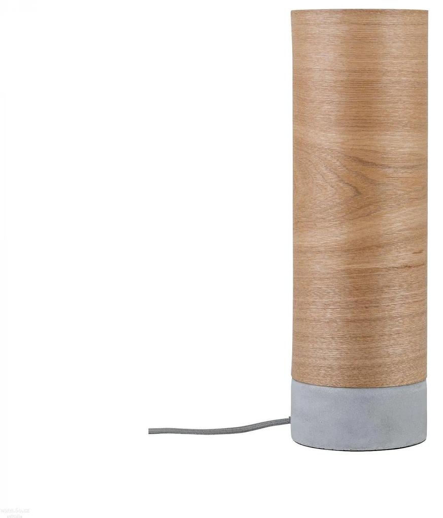 Paulmann 79664 Neta, stolní lampa z dřevěné dýhy a betonu, 1x20W LED E14, výška 35cm