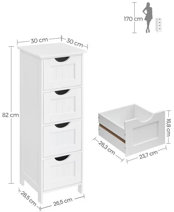 Koupelnová skříňka se 4 zásuvkami, bílá 30×30×82 cm