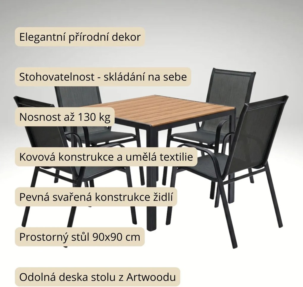 Vikio Venkovní malý zahradní set 90x90 pro 4 osoby přírodní DK301P