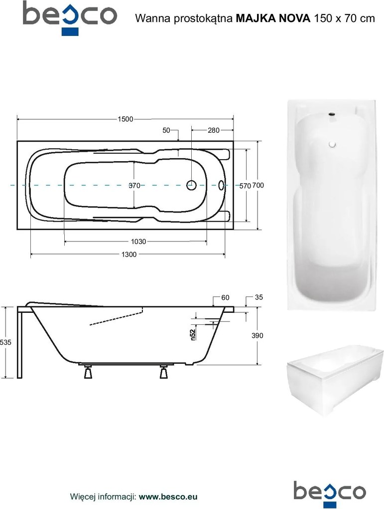 Besco MAJKA NOVA 150 cm VANMAJN150 vana bez nožiček