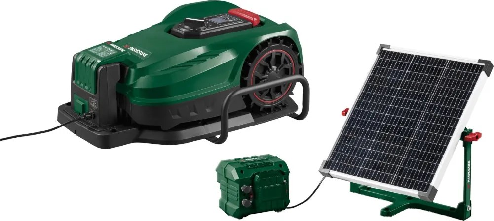 Parkside® Robotická sekačka na trávu Pamrs 750 A1 Smart s aku solární nabíjecí stanicí Paslm 25 A1