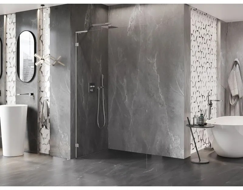 Mexen Lunar L sprchová stěna levá 80 x 200 cm, 8mm čiré sklo, broušená ocel, 830L-080-000-97-00-L
