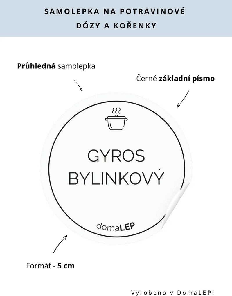 Samolepka na kořenky GYROS BYLINKOVÝ průhledná 5 cm základní písmo