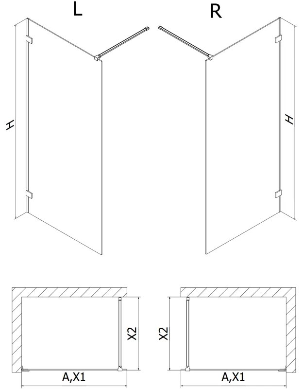 Mexen Lunar sprchová stěna levá 140 x 200 cm, 8mm čiré sklo, černá matná, 830-140-000-70-00-L