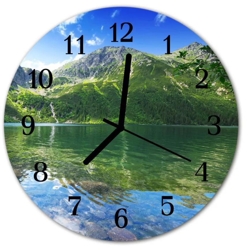 Nástenné skleněné hodiny Horské jezero