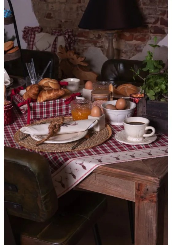 Béžový běhoun na stůl s jelenem Cosy Lodge – 50x160 cm