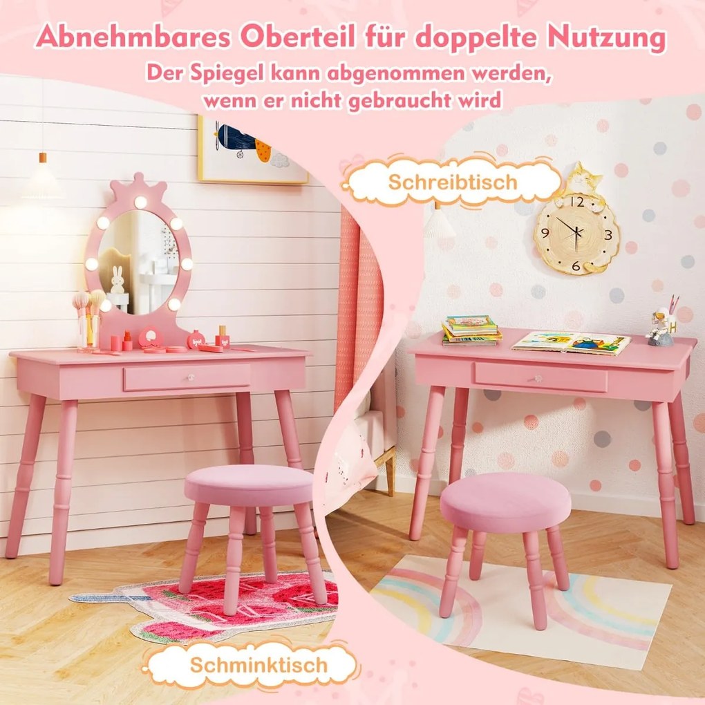 Costway Toaletní stolek pro děti s osvětlením 2 v 1 Princess s odnímatelným