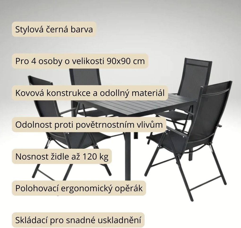 Vikio Zahradní set 90x90 pro 4 osoby V133 černá