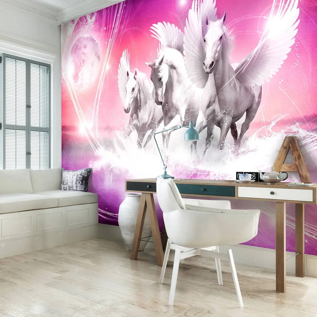 Fototapeta - Pegasus na růžovém pozadí (254x184 cm)