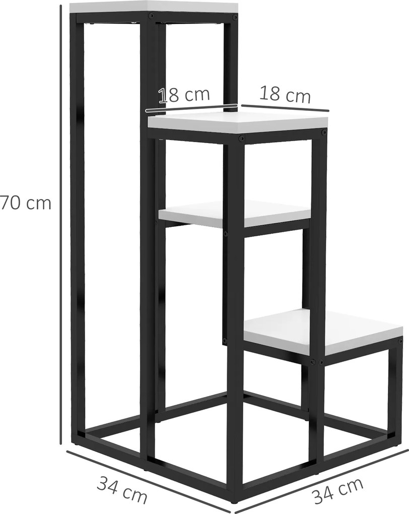 Outsunny stojan na rostliny ocelový stojan na květiny 4 úrovně pro zahradu balkon 34x34x70cm Bílá | Aosom.de