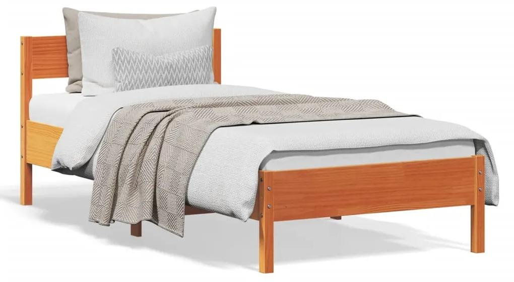 Rám postele s čelem voskově hnědý 90 x 190 cm masivní borovice,  842781