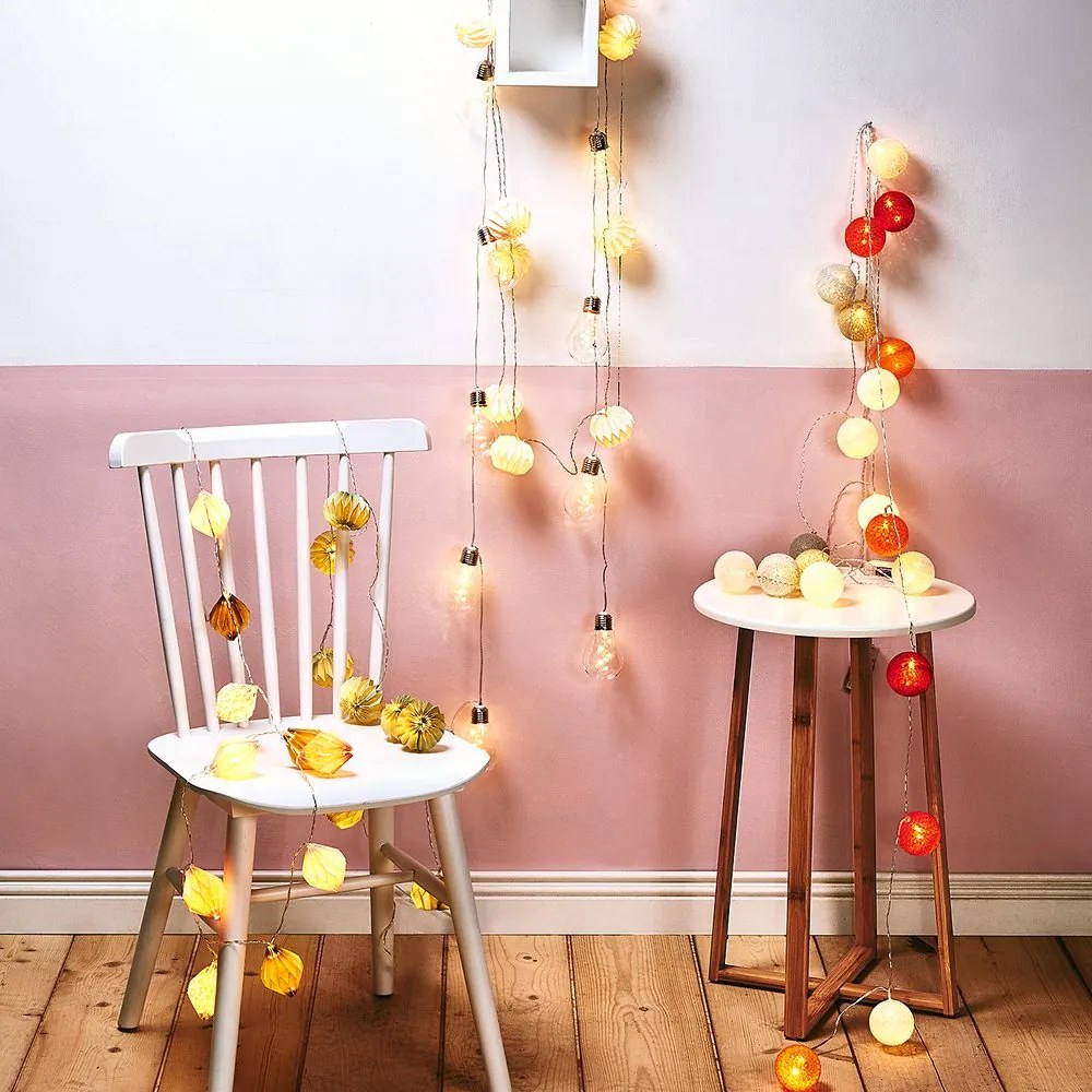 HANAMI LED Světelný řetěz lampióny 8 světel - růžová/šedá