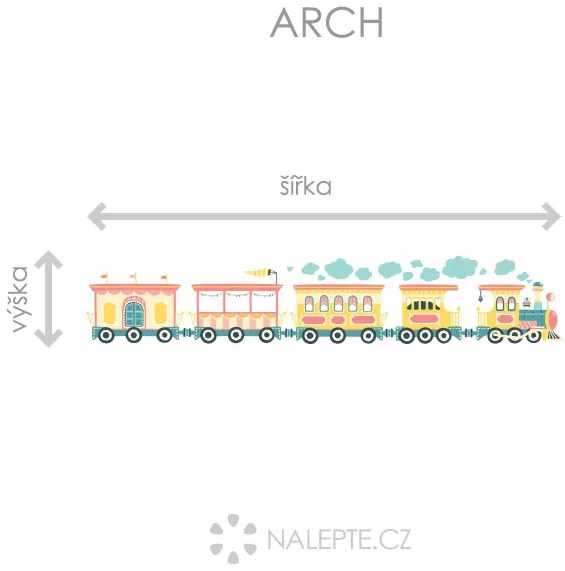 Pohádkový vláček textilní přelepitelná samolepka na zeď 75 x 14 cm
