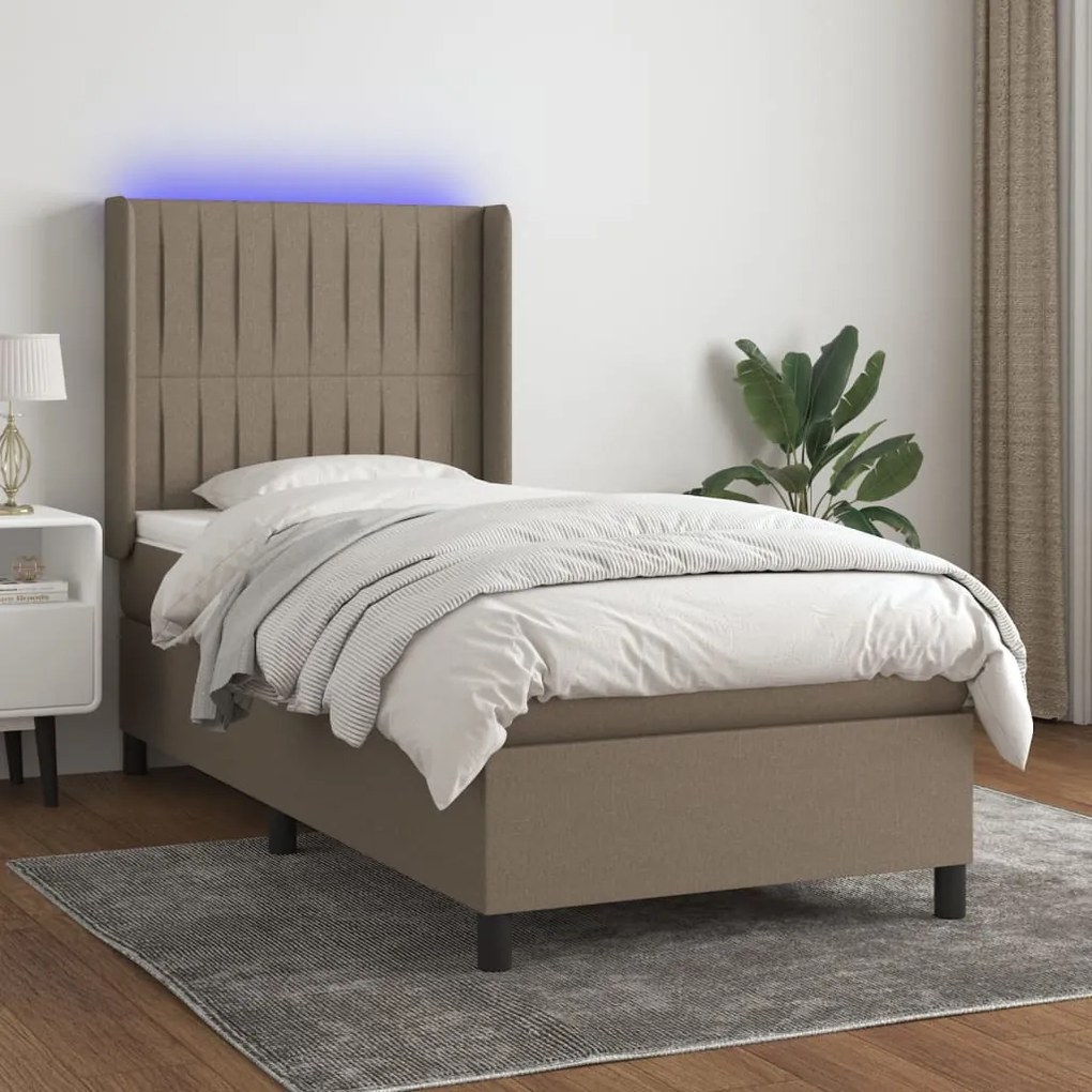 Box spring postel s matrací a LED taupe 90x200 cm textil