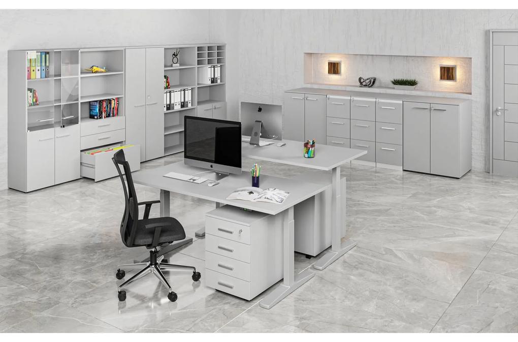 Kombinovaná kancelářská skříň PRIMO GRAY, dveře na 2 patra, 2128 x 800 x 420 mm, šedá