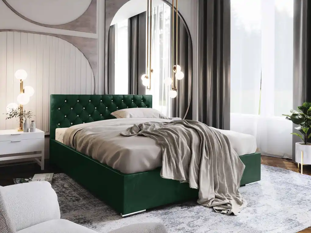 Manželská postel 180 cm Kerry (tmavě zelená) (s roštem a úložným  prostorem). 1047027 | BIANO
