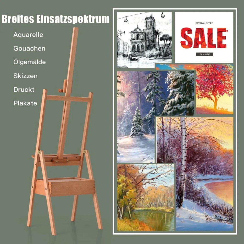 Costway Podlahový stojan Artist se zásuvkou z bukového dřeva stojan
