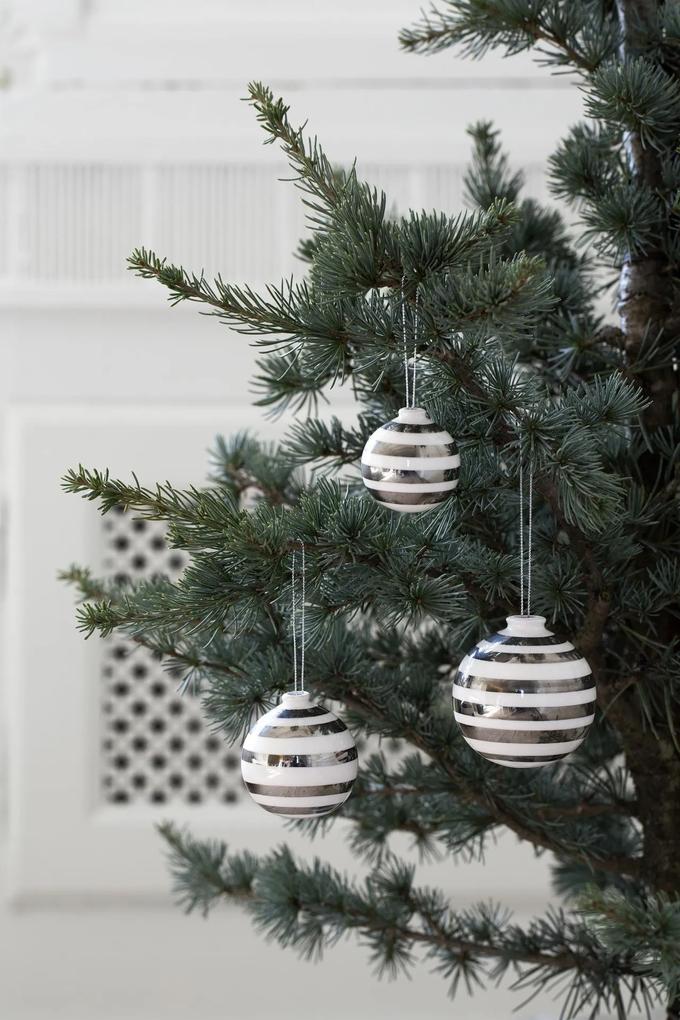 KÄHLER Keramické vánoční ozdoby Omaggio Silver - set 3 ks, stříbrná barva, krémová barva, keramika