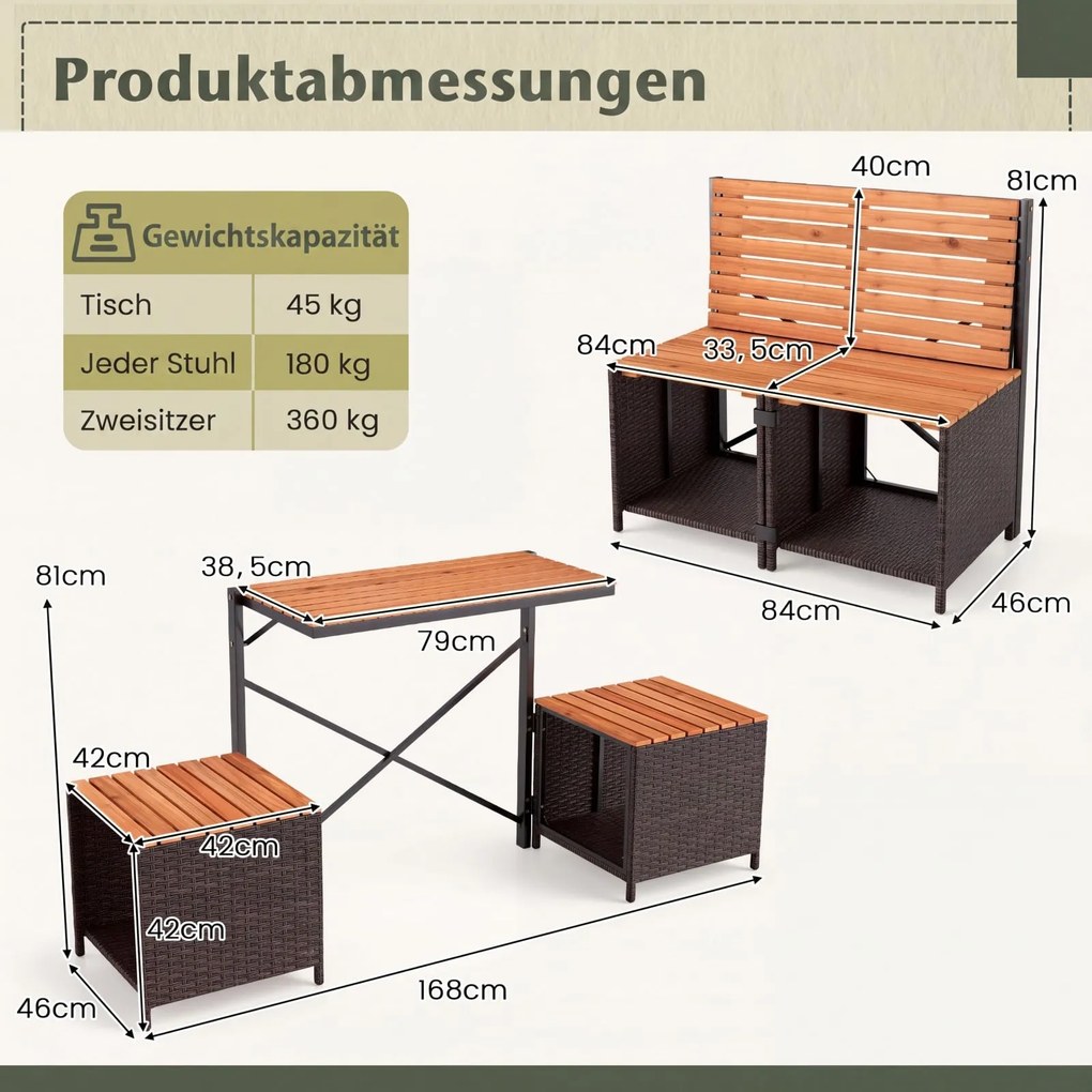 Costway 2-in-1 Venkovní skládací lavice Konvertibilní piknikový stůl a s kovovým