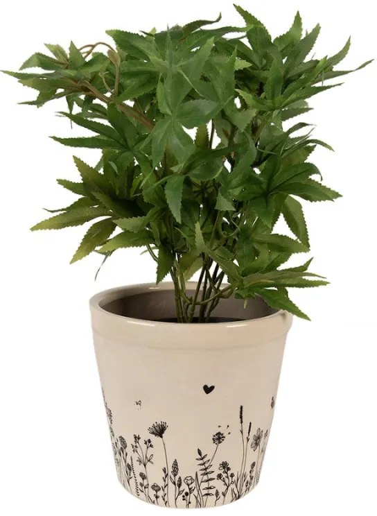 Černo-bílý keramický obal na květináč luční Flora a Fauna M – 15x14 cm