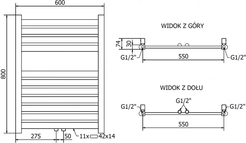 Mexen Uran, elektrické topné těleso 800x600 mm + topná tyč 300 W, zlatá lesklá, W105-0800-600-2300-50