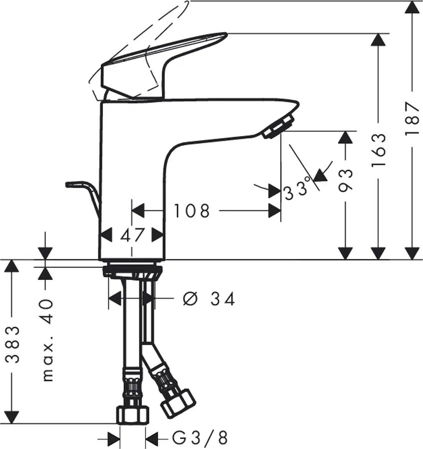 Hansgrohe Logis, páková umyvadlová baterie 100, s odtokovou soupravou, chromová, 71100000