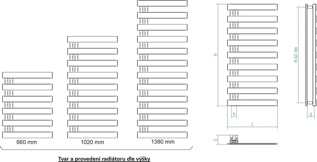 Hopa Edinburgh koupelnový radiátor 500 x 1380 mm spodní připojení černá RADEDI501431