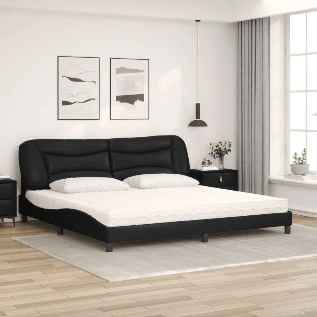 Postel s matrací Hvar černá 200 x 200 cm umělá kůže 3208745