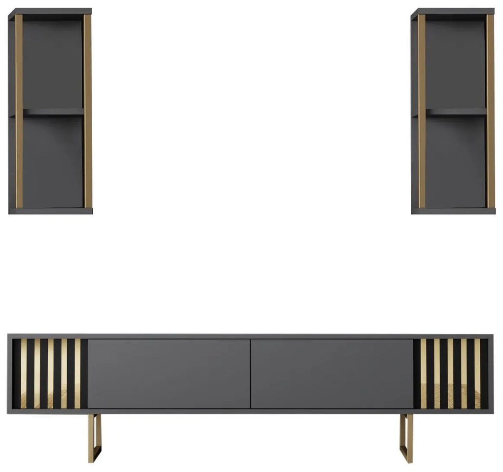 Hanah Home Obývací stěna Gold Line - Anthracite, Black, Antracitová, Černá