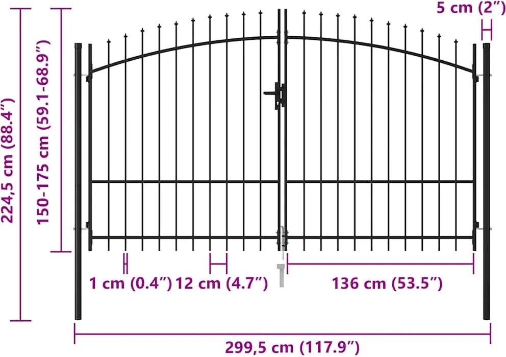 Plotová branka Woerden s dvojitými dveřmi a hroty nahoře 299,5 x 224,5 cm 145737