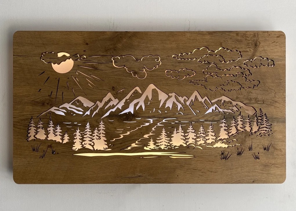 Li-Go "Hory" světelný obraz 230V 80x45 cm provedení povrchu: dub světlý