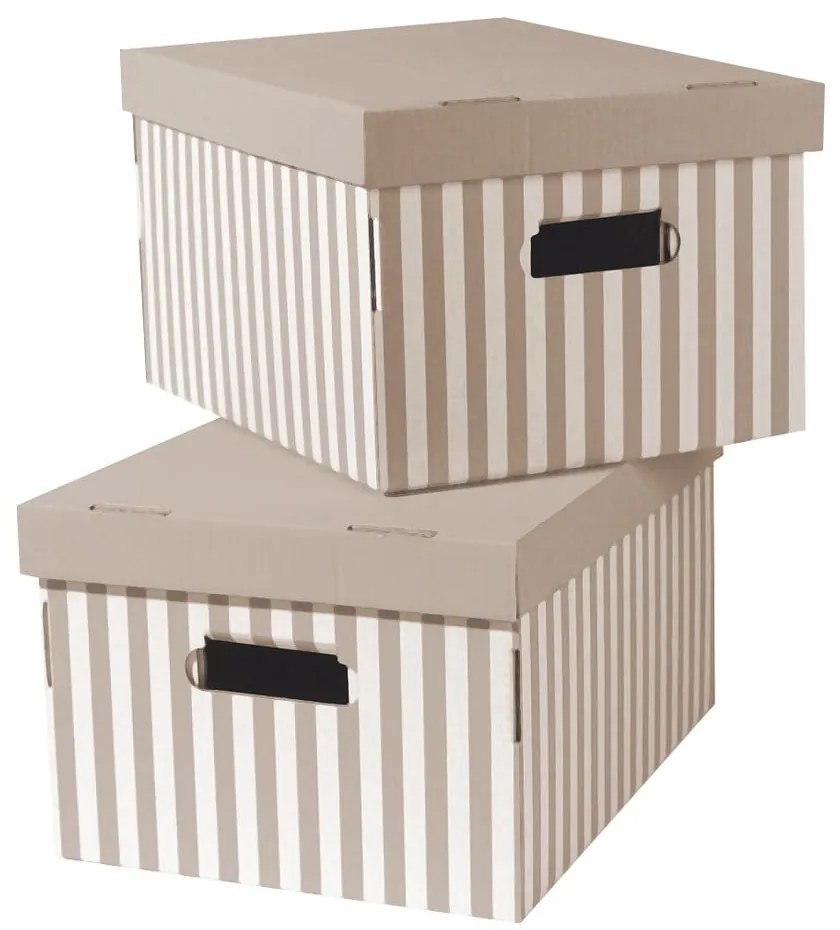 Sada 2 béžových úložných krabic Compactor Stripes