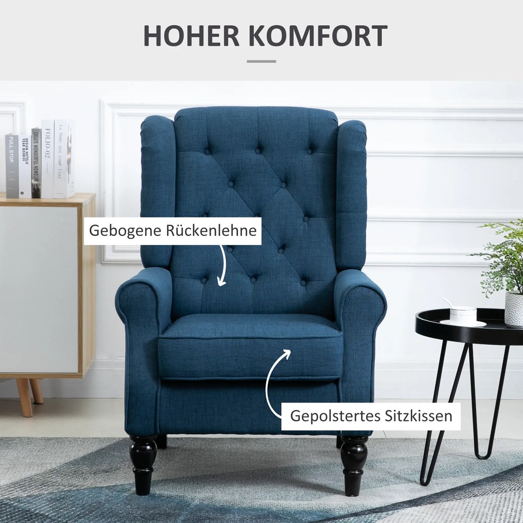 Křeslo HOMCOM s čalouněním, vysoké opěradlo, čalouněné křeslo se zaoblenými područkami, dřevěné nohy, do ložnice, do obývacího pokoje, do 160 kg, mod…