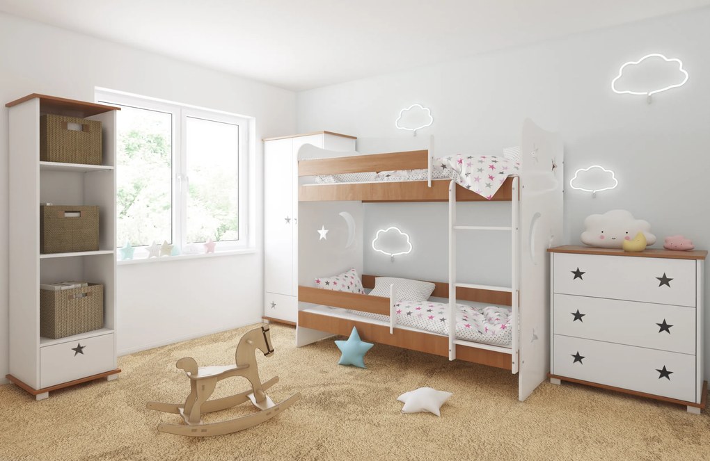 BabyBeds Dětská patrová postel STARS II 180x80 Barevné provedení: Dub, Úložný prostor: Ne, bez úložného prostoru