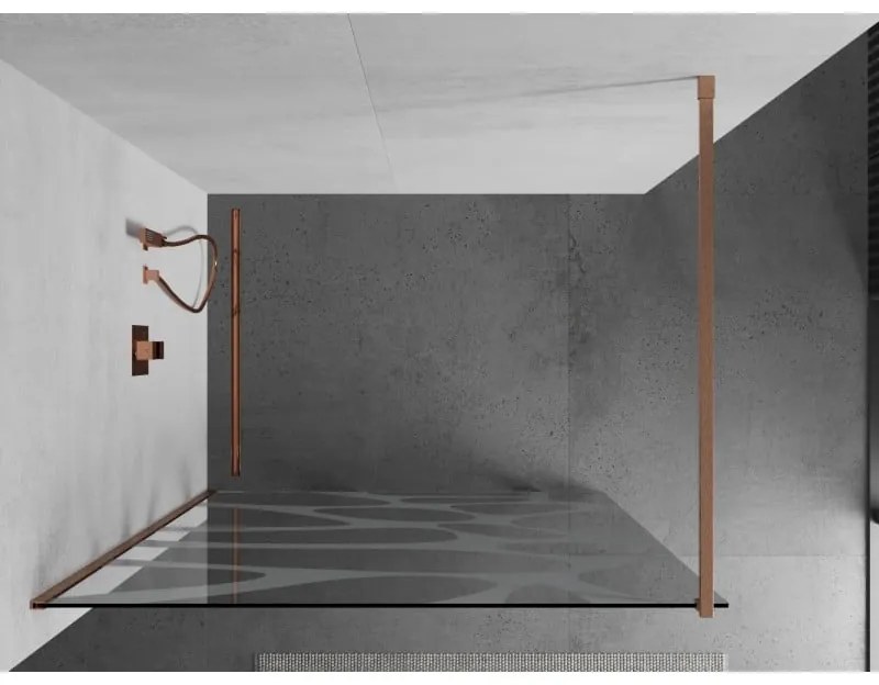 Mexen Kioto, sprchová zástěna Walk-In 100 x 200 cm, 8mm čiré sklo bílý vzor, měděný matný profil, 800-100-101-65-97