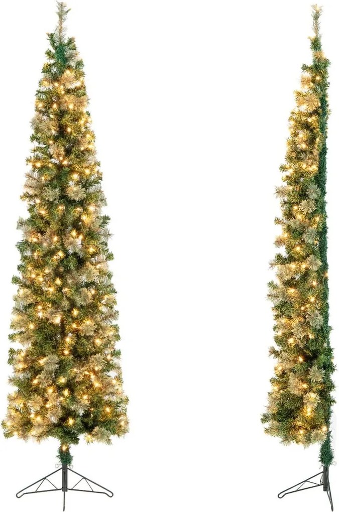 Costway 210 cm Pre-Lit Half Tree Vánoční strom Half Umělý strom, zelený