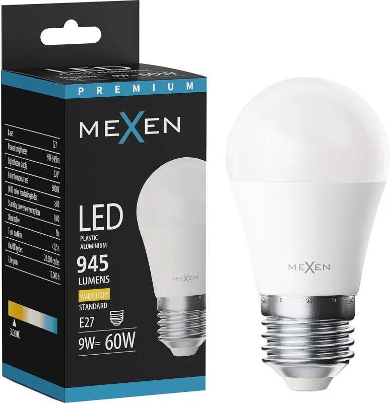 Mexen Nova, LED žárovka E27, G45, 9W, teplá - 3000K, 945 lm - L101-E27-0930-01