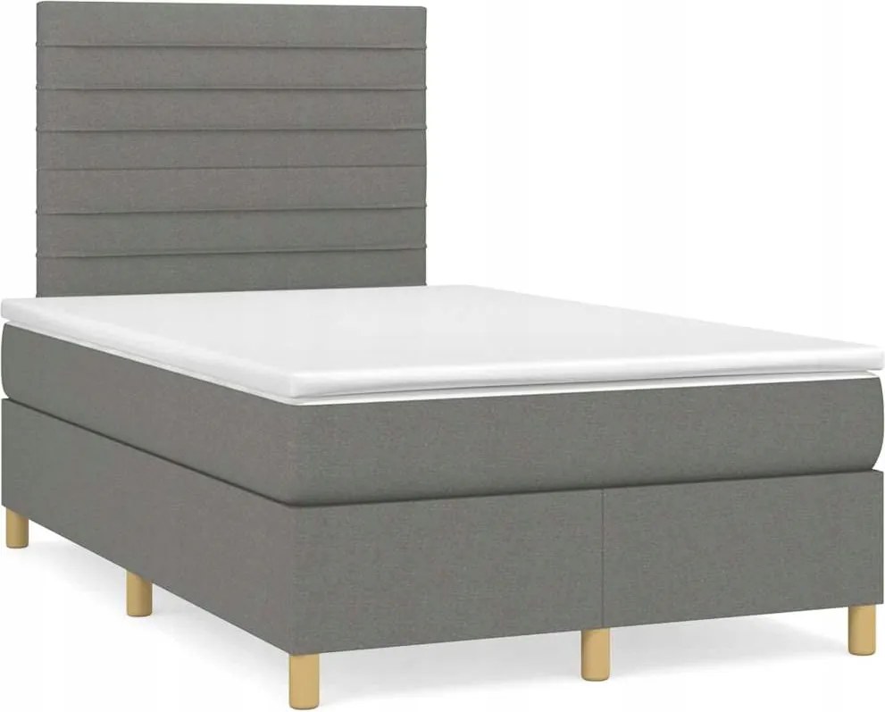 Box Spring Postel S Matrací Textil Tmavě Šedá vodorovné pruhy 120 x 190 c