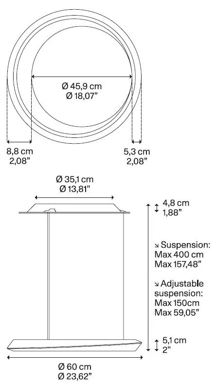 Lodes Tidal, kulaté závěsné svítidlo LED 33W 2700K, matná bílá/bílá, průměr 60cm, DALI