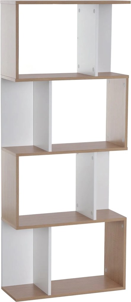 HOMCOM Moderní Regál S Tvarovým Designem, 4 Poličky, 60 Š x 24 H x 148 V cm, Dub Bílý | Aosom