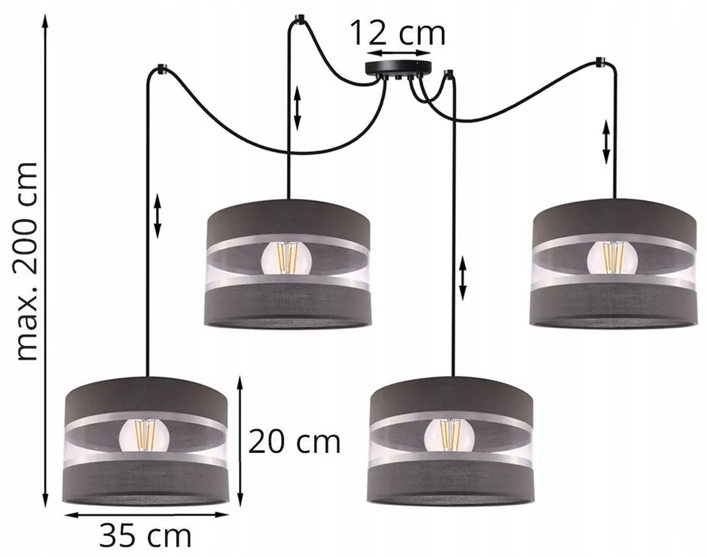 Závěsné svítidlo Elegance Spider, 4x textilní stínítko (mix 3 barev), (výběr ze 2 barev konstrukce), (fi 35cm)