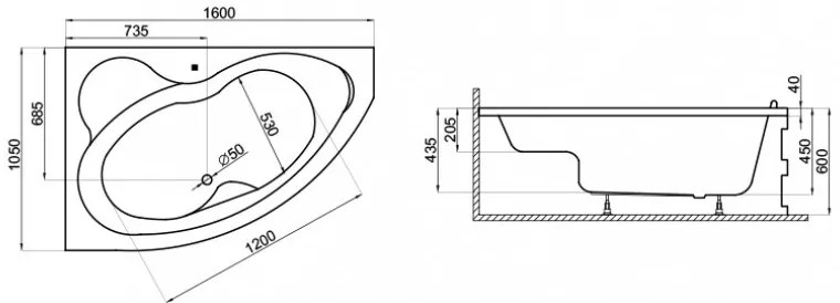 NIKIDO - P Akrylátová vana MEGA pravá 160x105