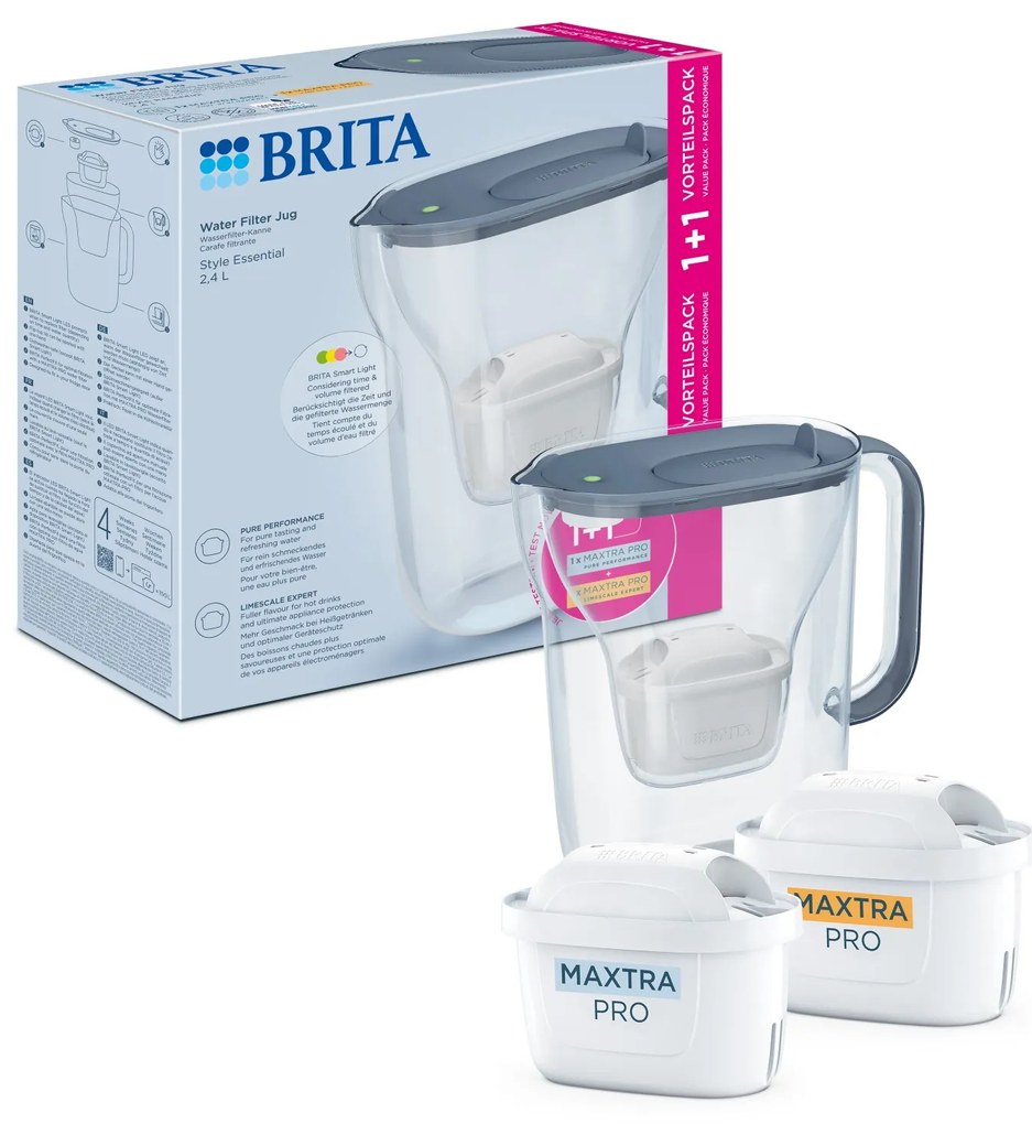 Brita Filtrační konvice Style Essential +2 filtry Maxtra Pro (Hard Water a Pure Performance), šedomodrá 1057796