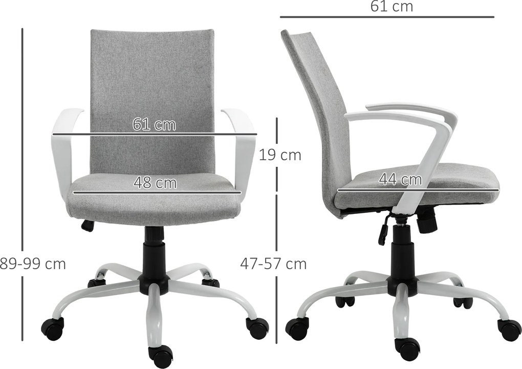 Vinsetto Kancelářská Židle s Nastavitelnou Výškou, Houpací Funkcí, Otáčecí Kancelářská Židle s Nosností 120 Kg, 61 x 99 cm Světle Šedá a Bílá